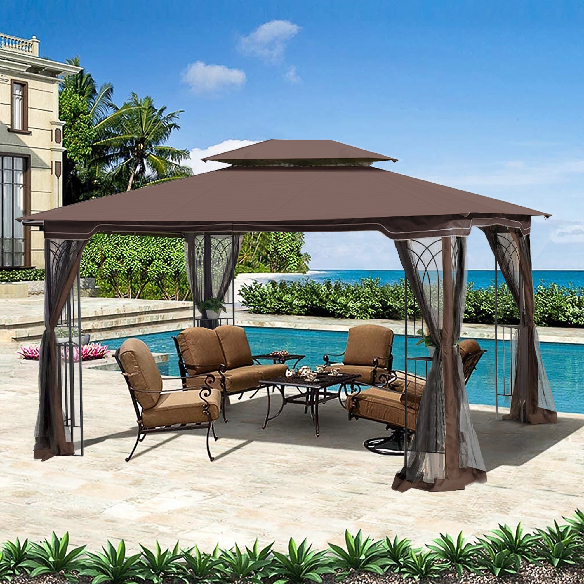 13x10 Outdoor Patio Gazebo Canopy Tent With Ventilated Double Roof And