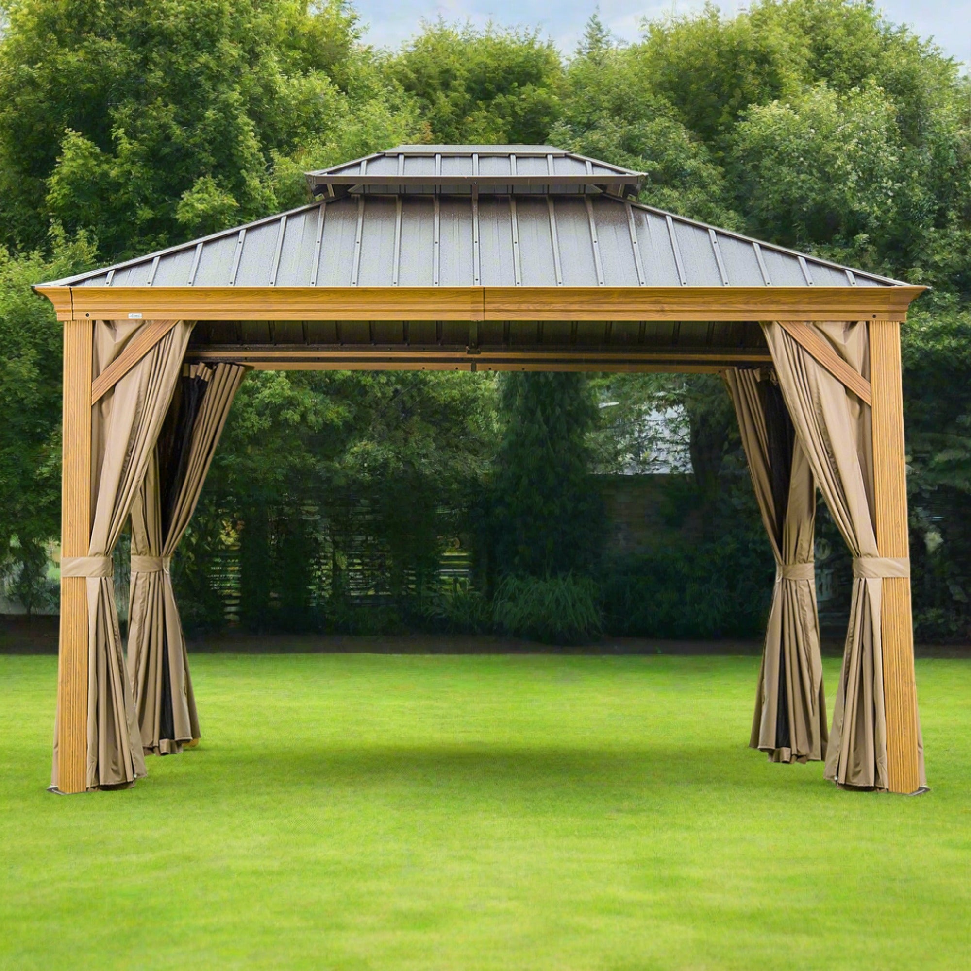 10'x12' Hardtop Gazebo, Wooden Coated Aluminum Frame Canopy with Galva