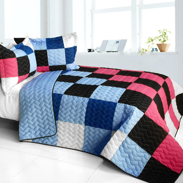 [Ice Fire] 3PC Vermicelli - Quilted Patchwork Quilt Set (Full/Queen Si